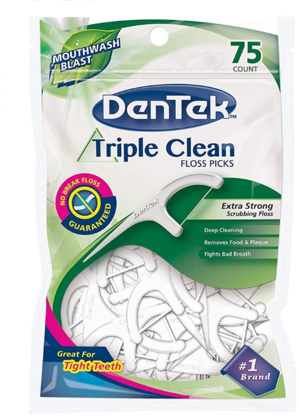 DenTek Triple Clean Floss Picks, Fresh Mint, 75 ea (Pack of 4 ...