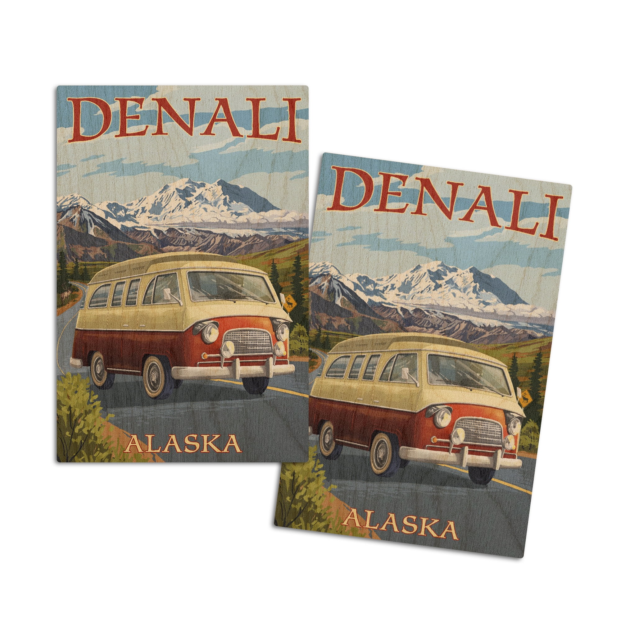 Denali, Alaska, Camper Van (4x6 Birch Wood Postcards, 2-Pack Stationary ...