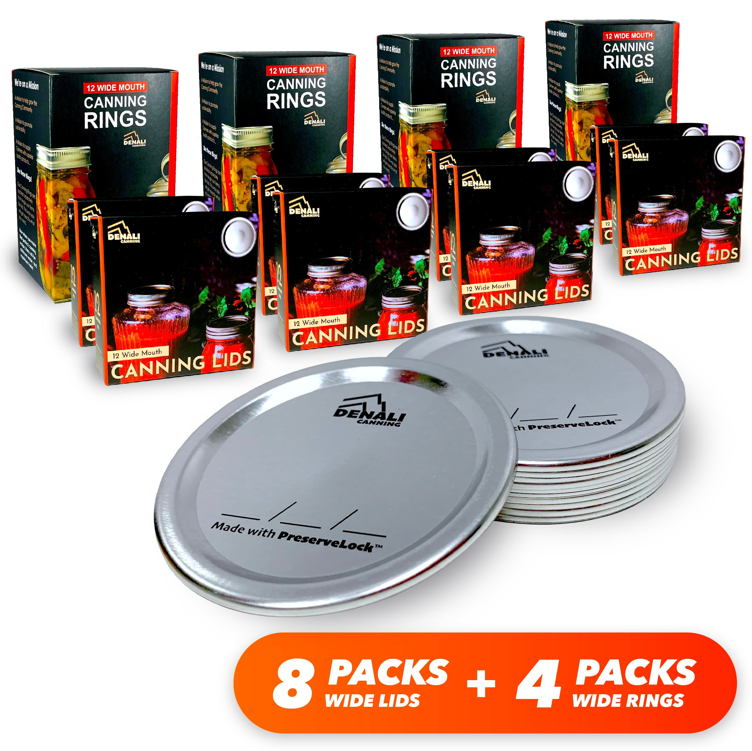 Denali Canning Lids and Rings | 8 Wide Lid 12-Packs | 4 Wide Ring 12 ...