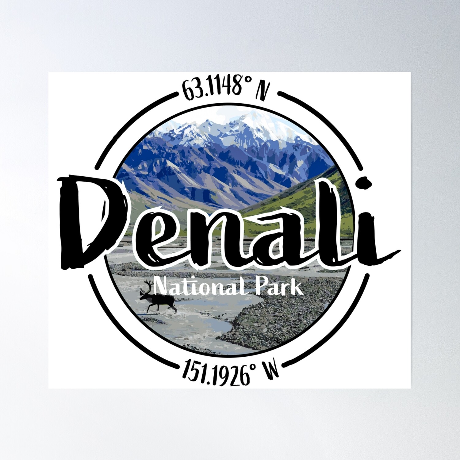 Denali Design With Latitude And Longitude Poster Wall Art, Modern Wall ...