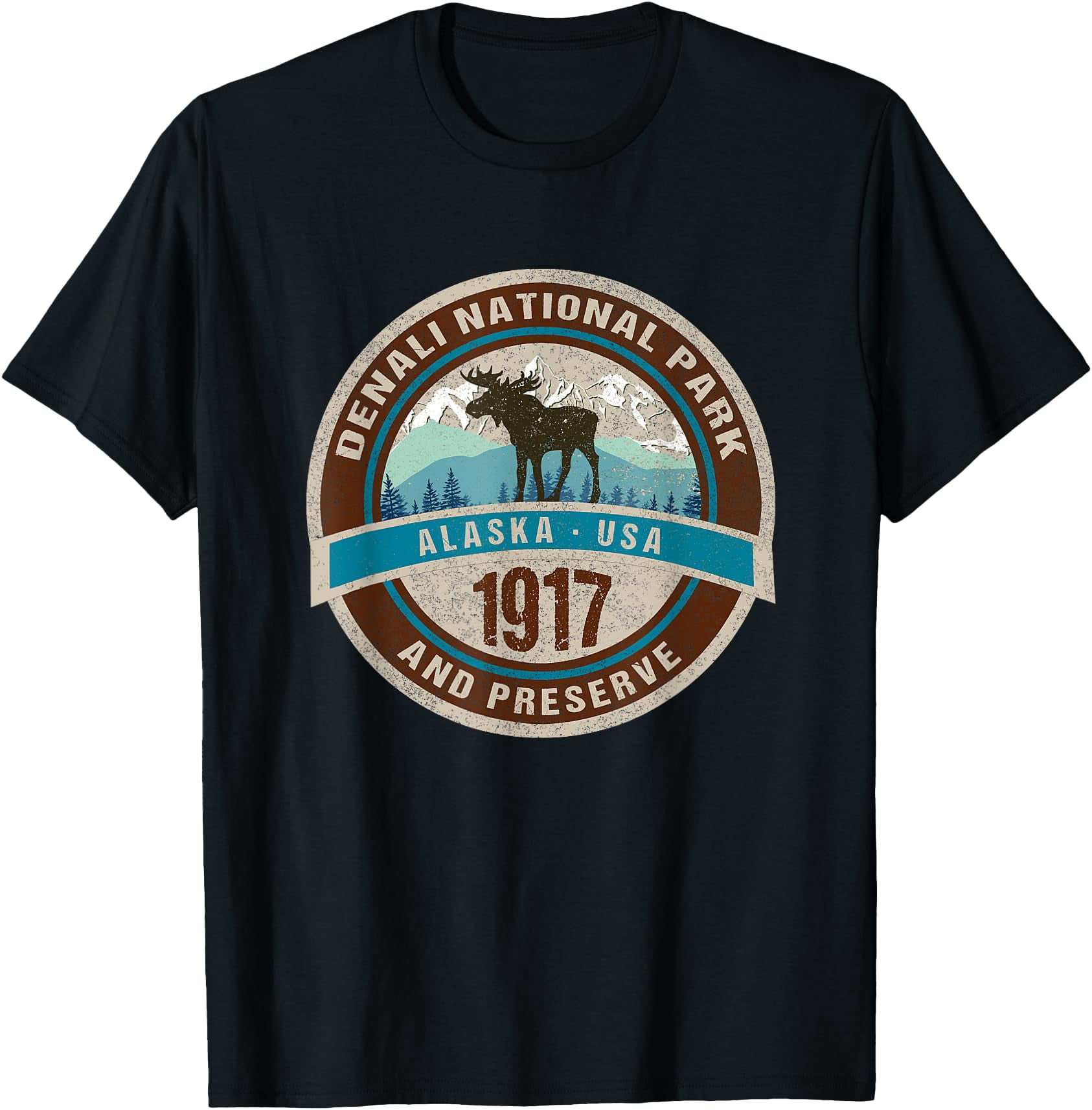 Denali National Park Alaska 1917 Vintage Moose Mountains Novelty Unisex T-Shirt for Men Women ...