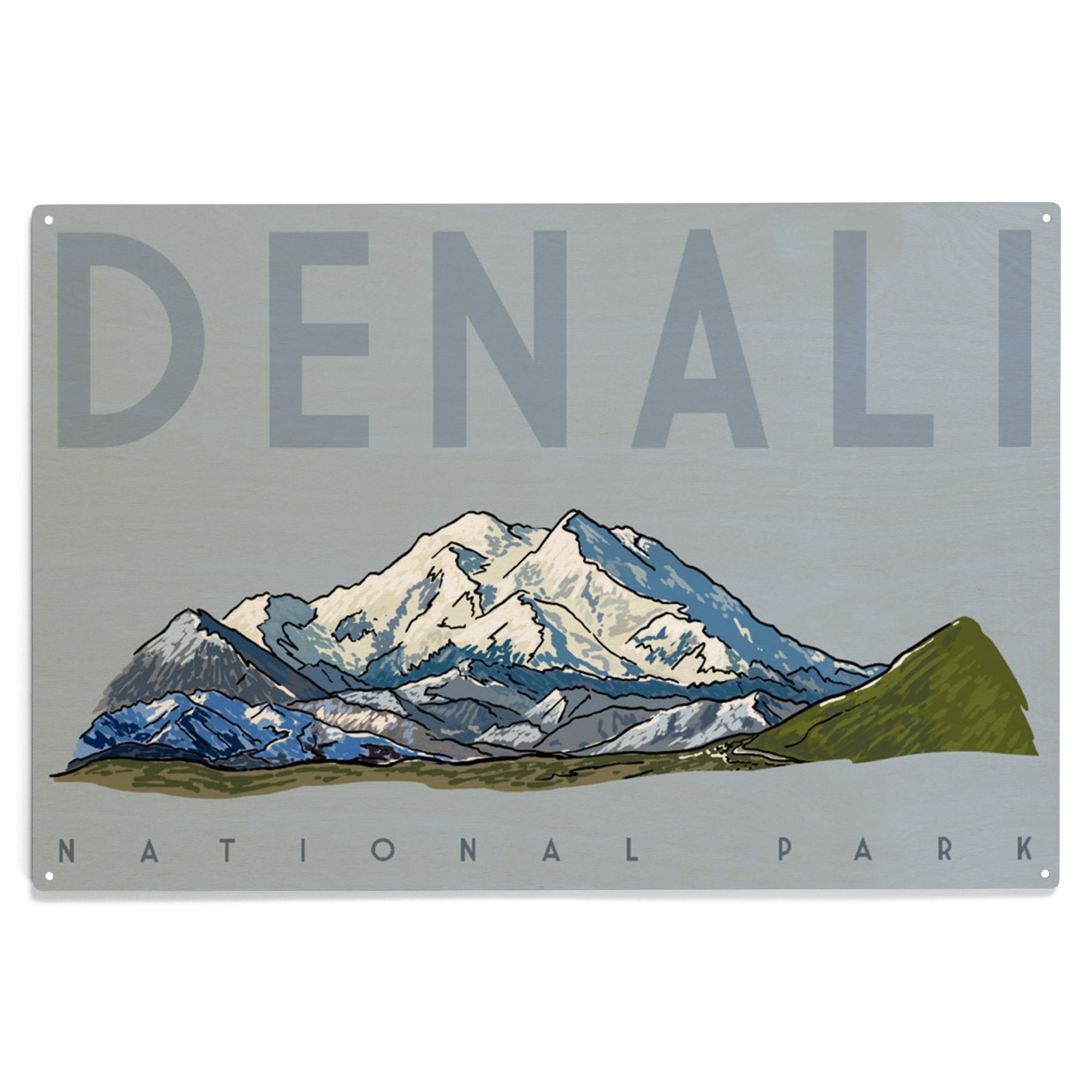 Denali National Park, Alaska, Denali Peak, Grey Birch Wood Wall Sign ...