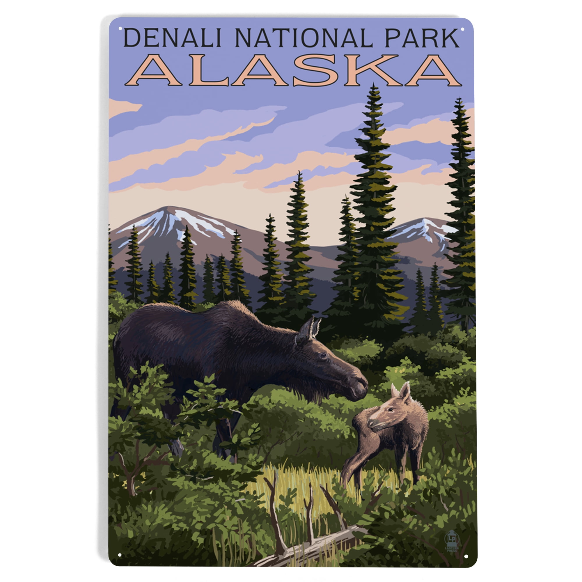 Denali National Park, Alaska, Moose and Calf (12x18 Aluminum Art ...