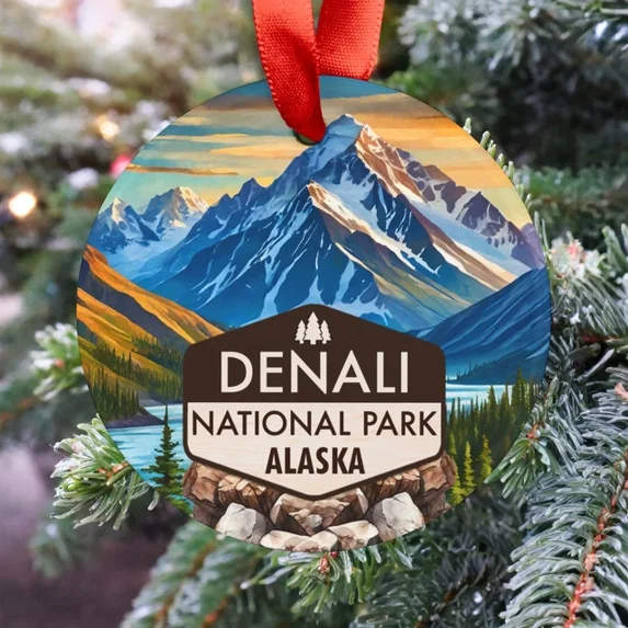 Denali National Park Chris.Tmas Ornament 2D FLAT Ceramic Ornament ...