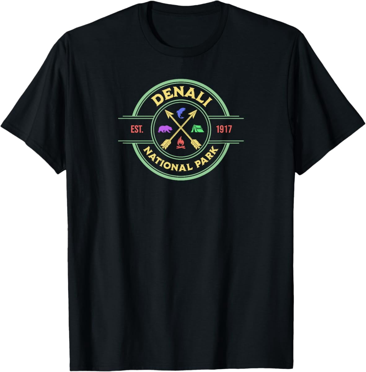 Denali National Park Rustic Style Logo Camping Hiking T-Shirt - Walmart.com