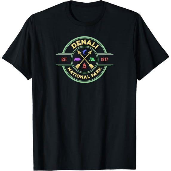 Denali National Park Rustic Style Logo Camping Hiking T-Shirt - Walmart.com