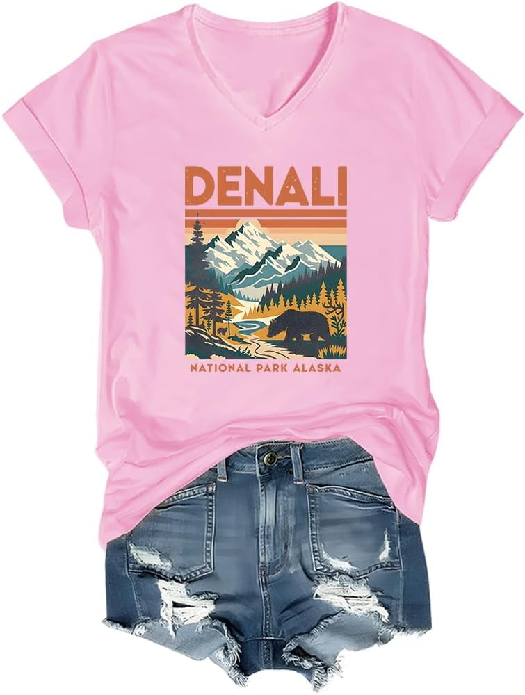 Denali National Park Shirt V-Neck, Alaska Adventure Tee, National Park ...