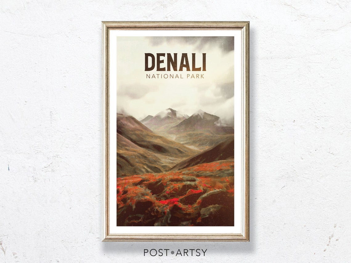 Denali Poster National Park Print Vintage National Parks Art Travel ...