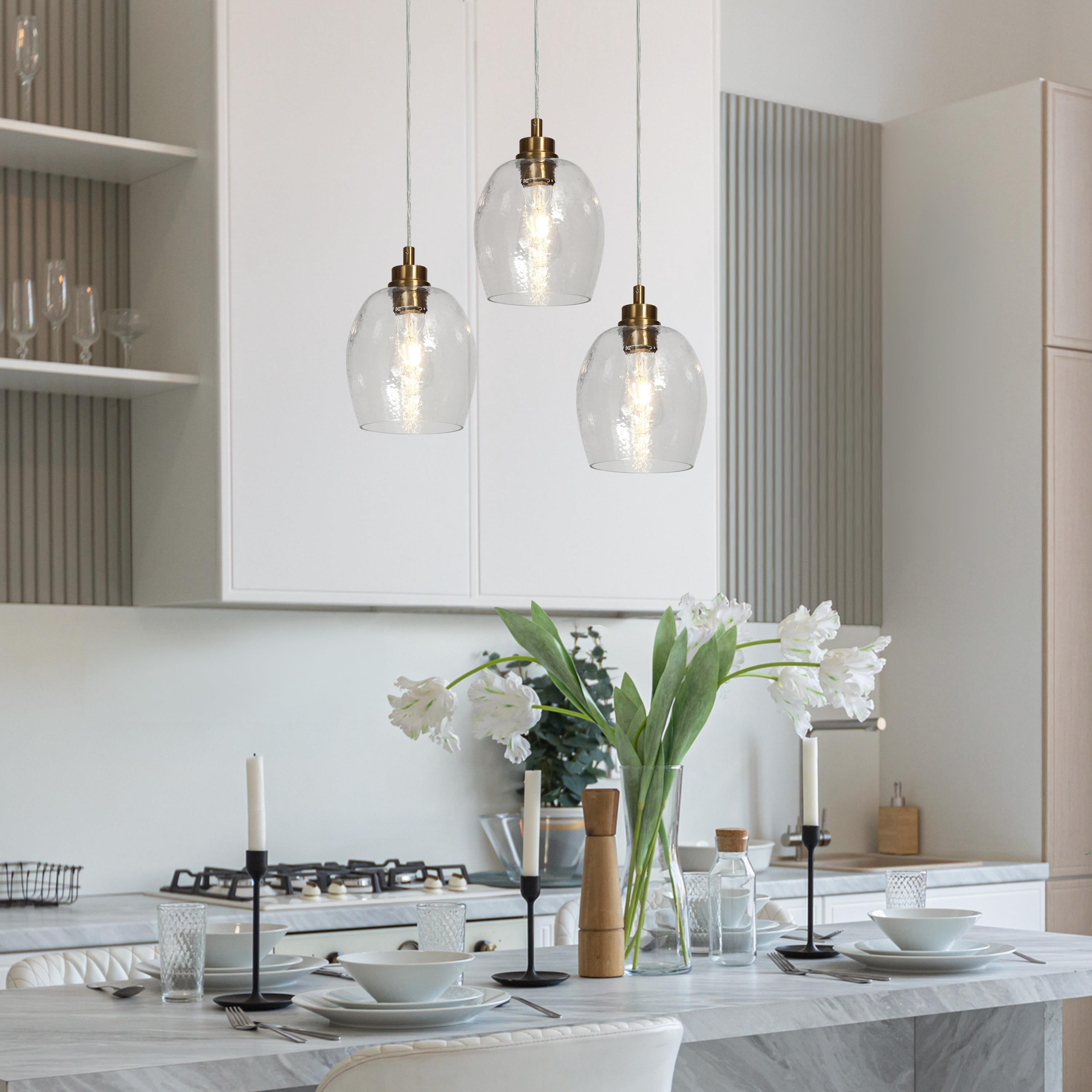 Denan Modern Glam 1-Light Gold Textured Wine Glass Pendant Bar Light ...