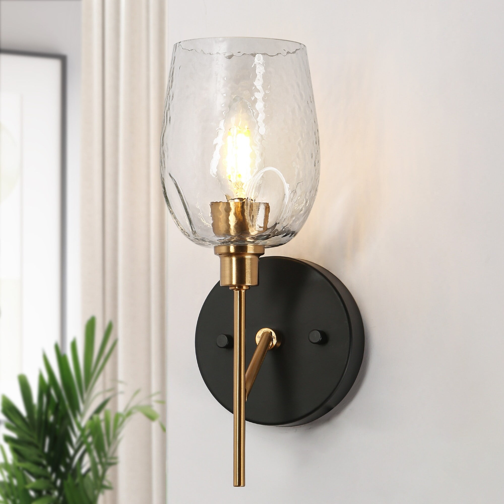 Denan Modern Transitional Gold Bedroom Wall Sconces with Textured Glass ...