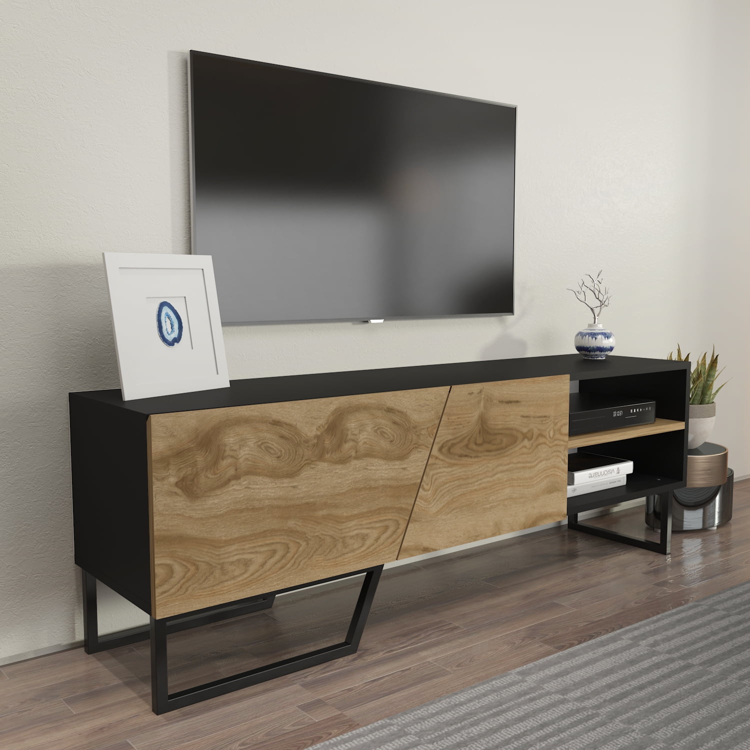 Denasse 59'' Wide Modern TV Stand / Console Black Oud Finish for Up to ...
