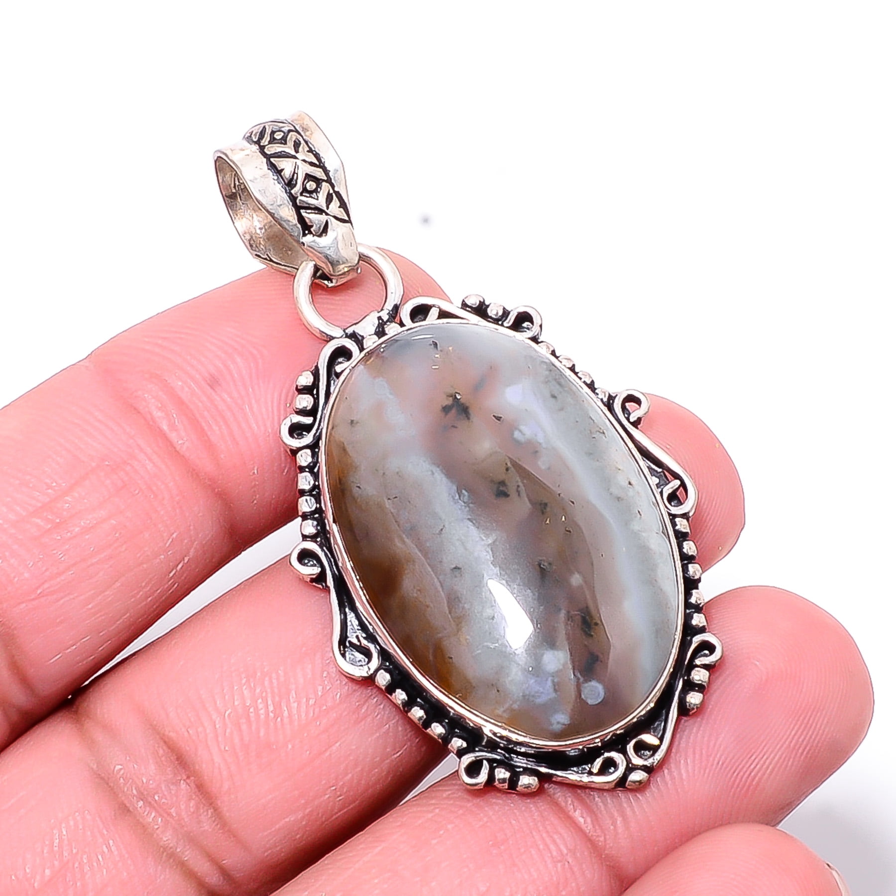 Dendritic Agate - Brazil Gemstone 925 Sterling Silver Pendant 2.07" P52 ...