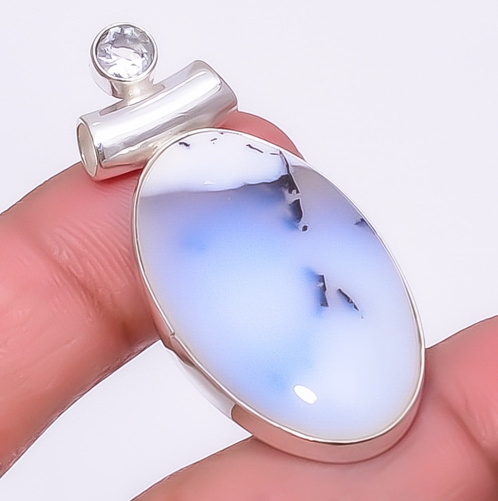 Dendritic Agate - Brazil & White Topaz 925 Sterling Silver Pendant 1.72 ...