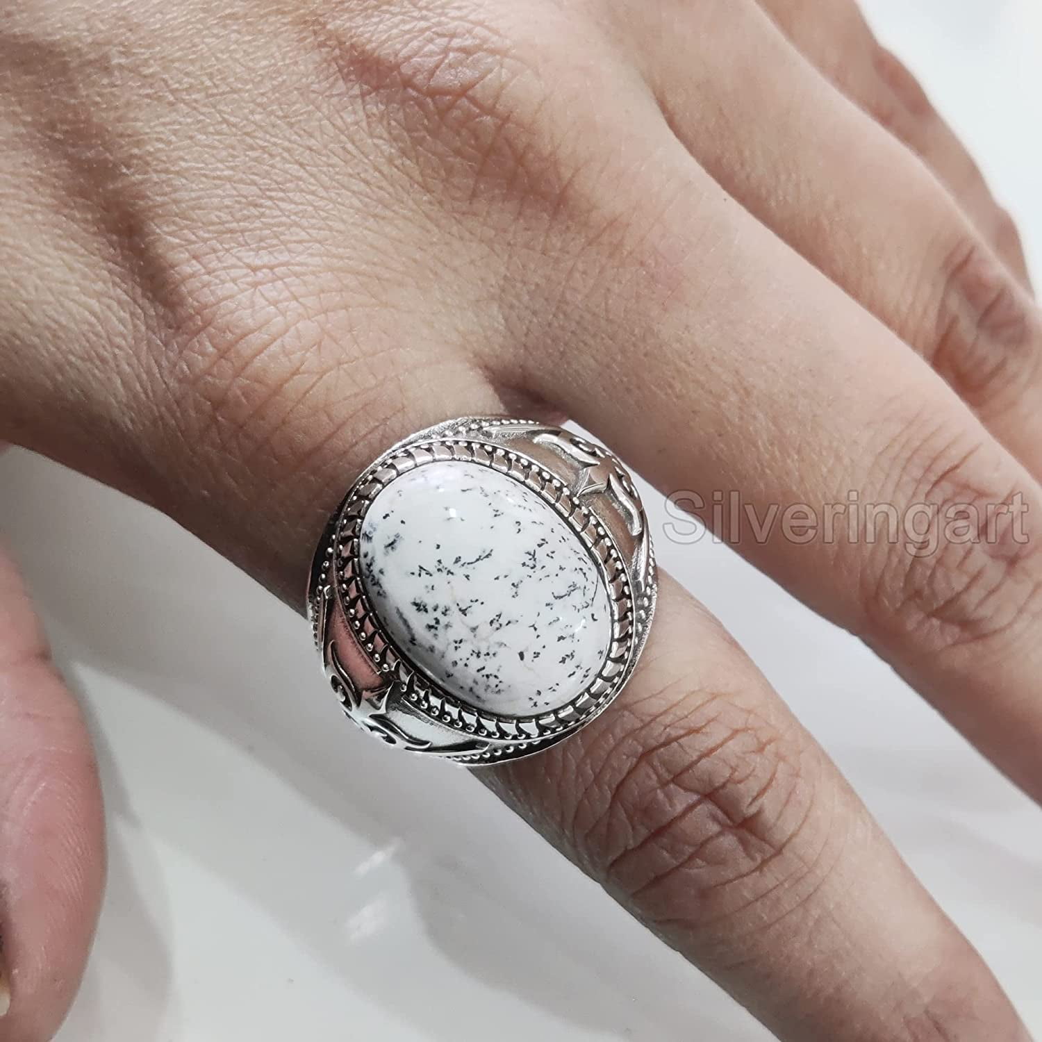 Dendritic Opal Mans Ring, Natural Dendrite Opal Ring, Silver Jewelry, 925 Silver Ring, Birthday ...