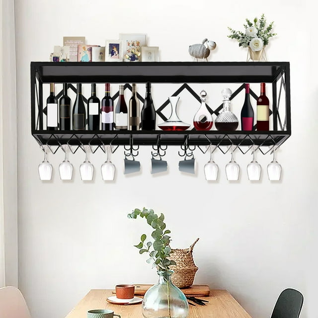 Denest 120cm Bar Unit Floating Shelves Wall-Mounted Wine Racks Inverted ...