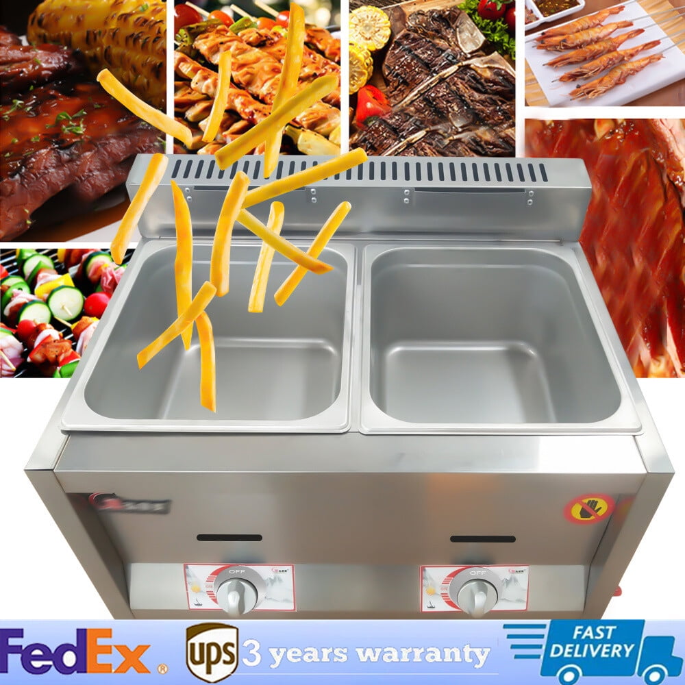 Denest 12L Commercial Propane Deep Fryer 2 Wells Countertop Gas Fryer ...