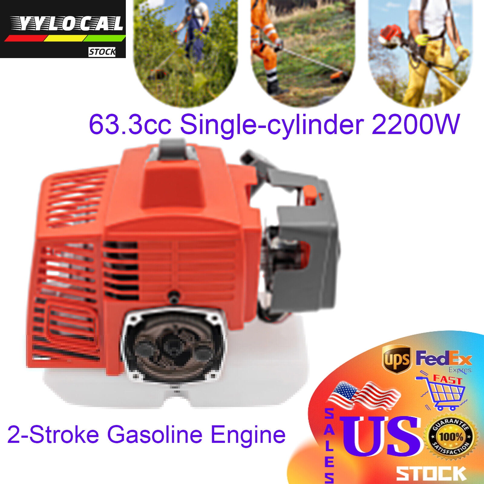 Denest 2-Stroke Gasoline Engine 63.3cc Single-cylinder Air-cooled Gasoline Engine 2200W ...