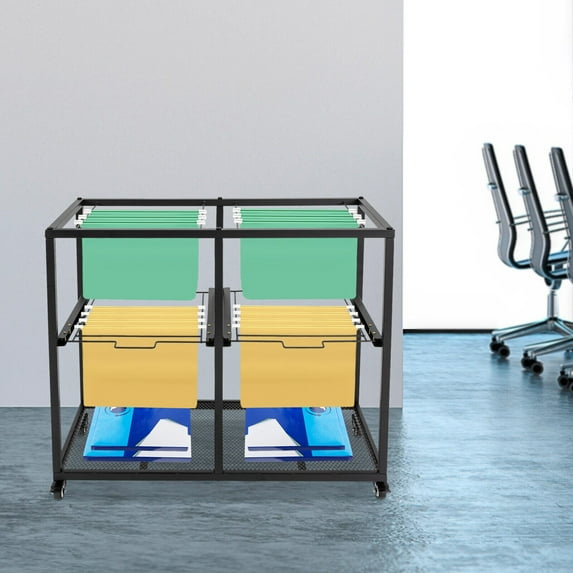 Denest 2 Tiers 4 Drawers Rolling Metal Hanging File Cart Mobile Storage ...