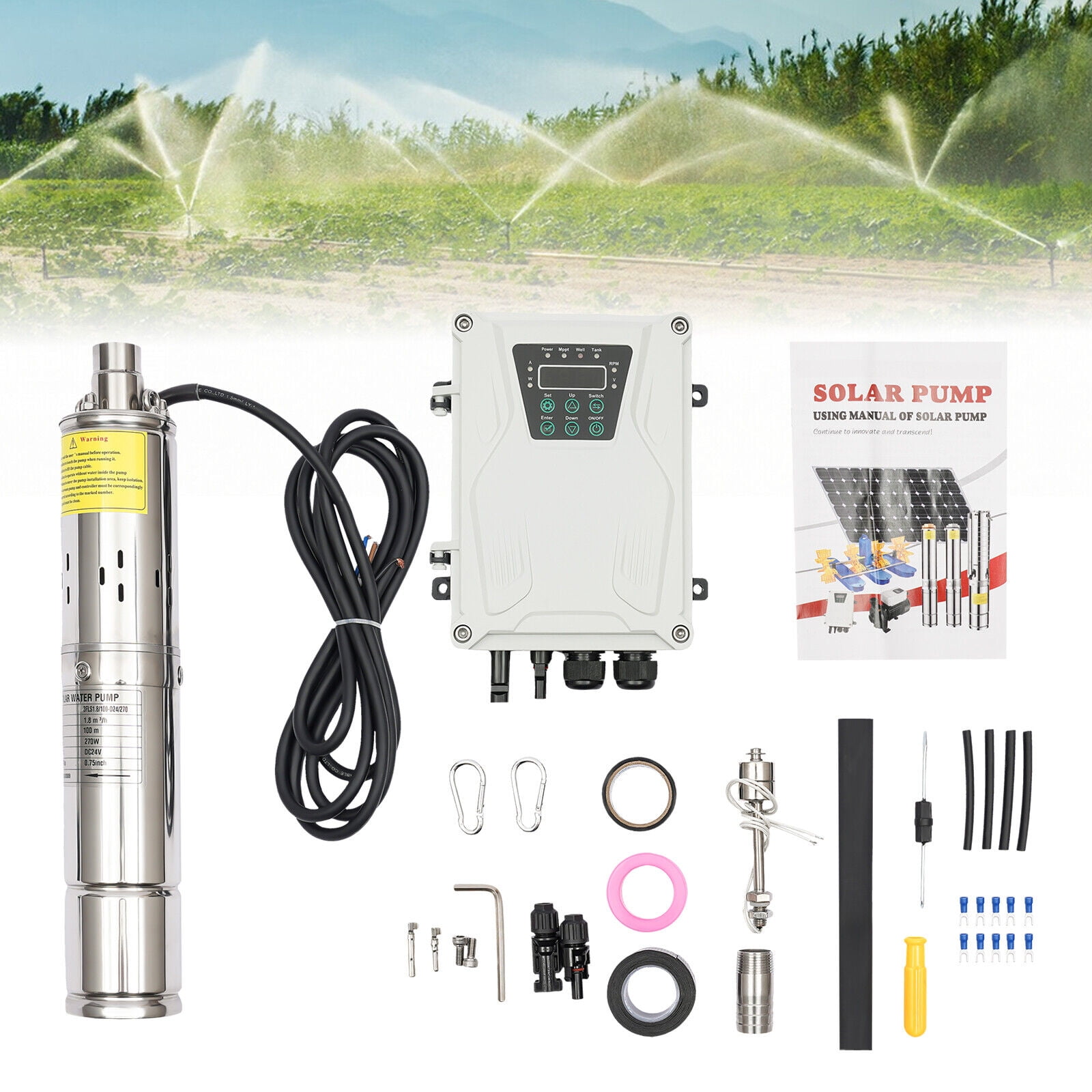 Denest 270W 3" DC 24V Solar Water Pump Submersible Deep Bore Well Pump+ ...