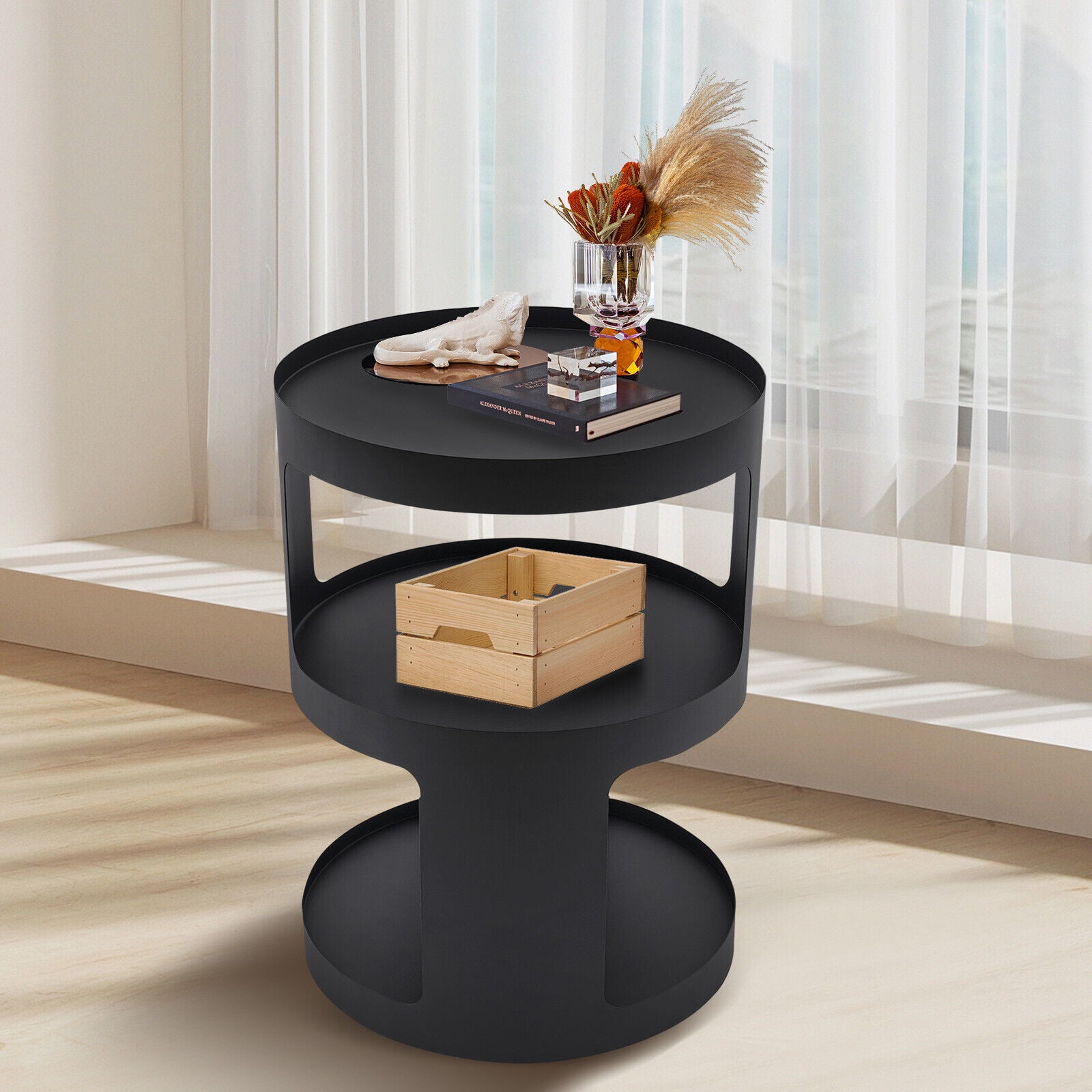 Denest 3-Tier Iron Sofa Bedside Table Round End Bed Side Table With ...