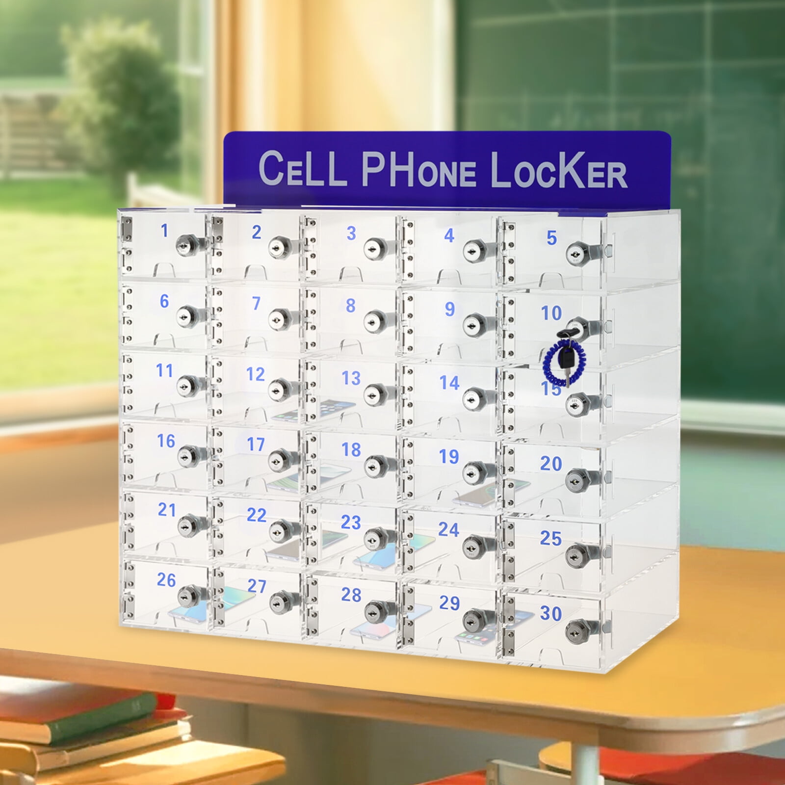 Denest 30 Slots Cell Phone Locker Box, Transparent, Acrylic Storage ...