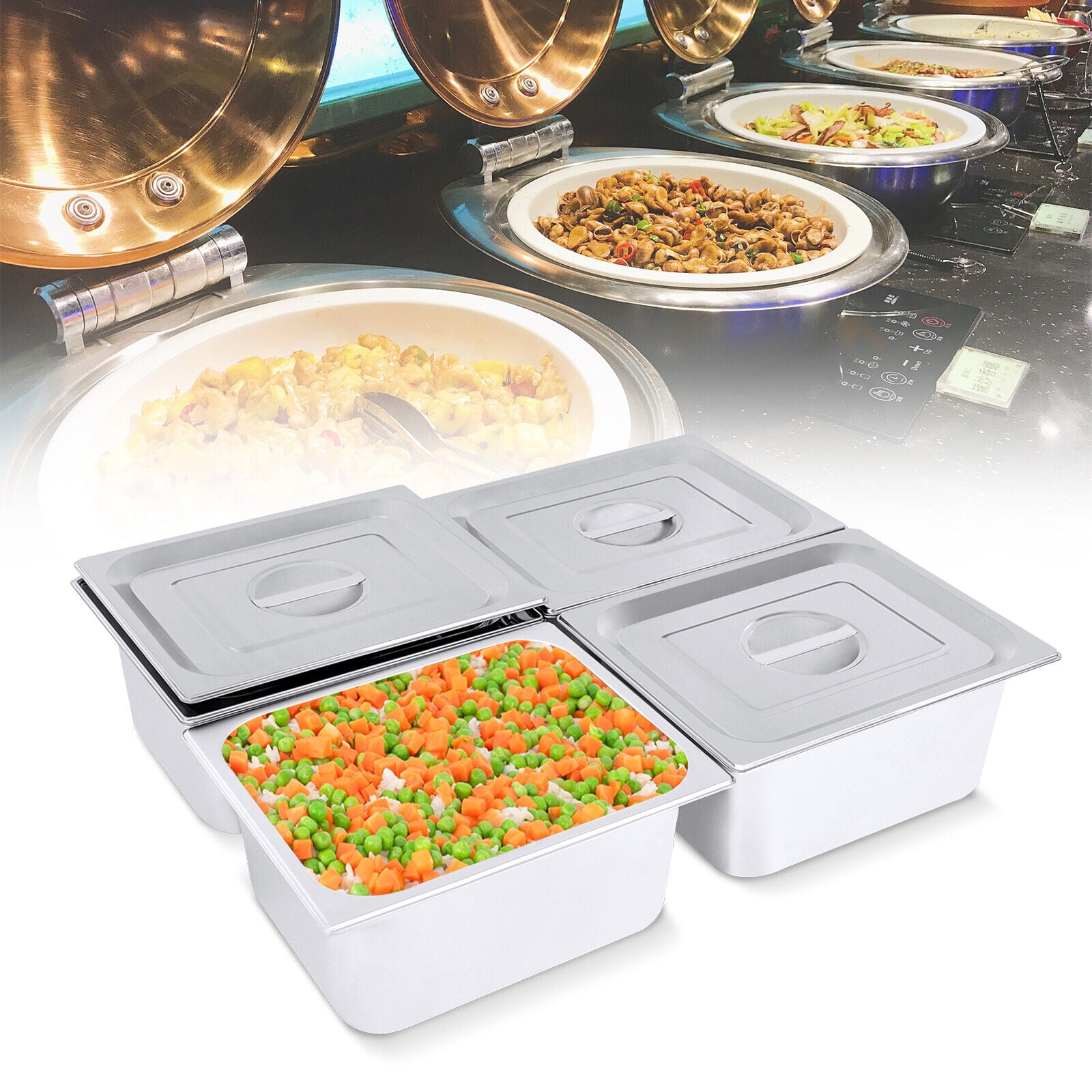 Denest 4 Pack 6"Deep 1/2 Size Steam Table Pans with Lids Hotel Food Pan ...