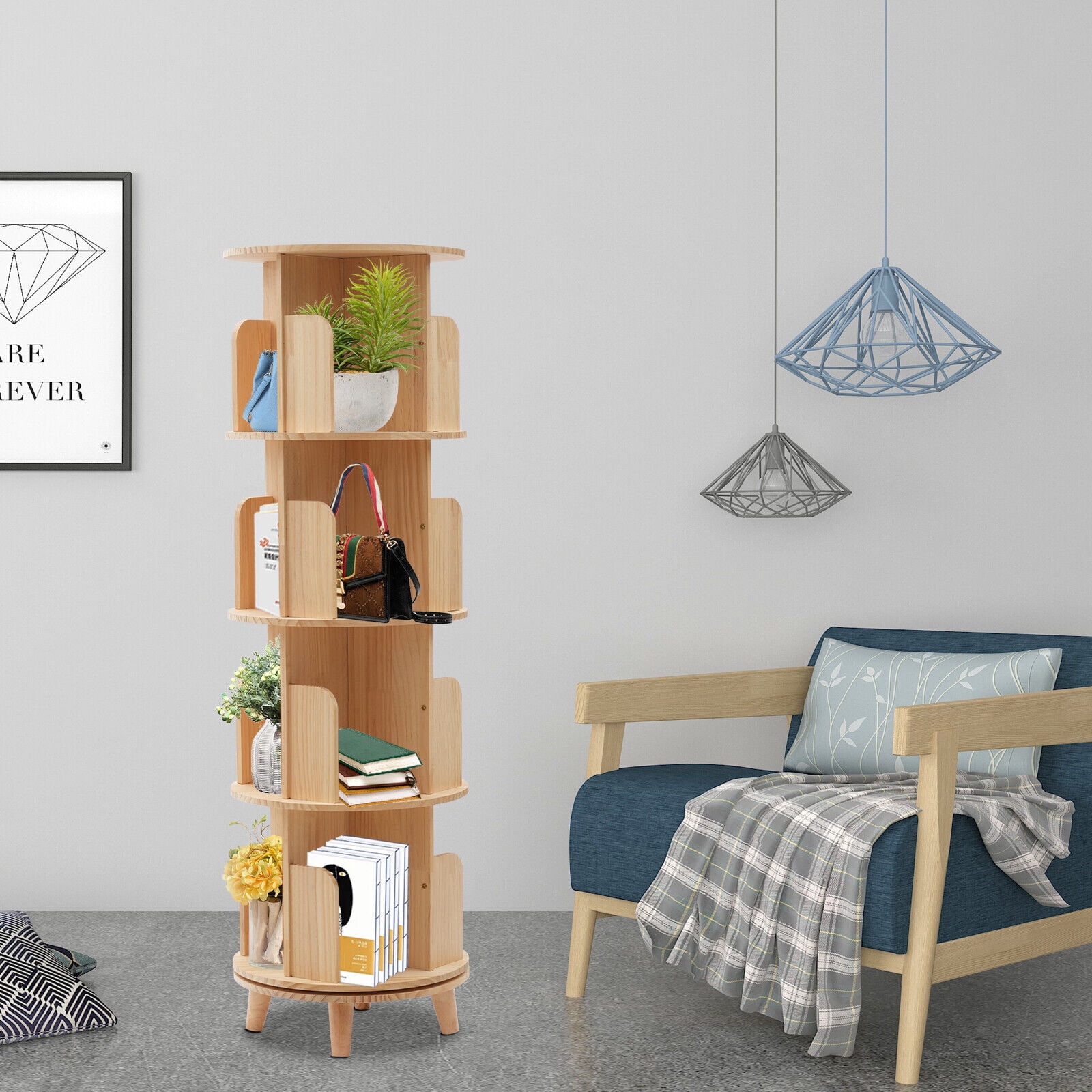 Denest 4-Tier Rotating Bookshelf Display Free Standing Bookcase Storage ...