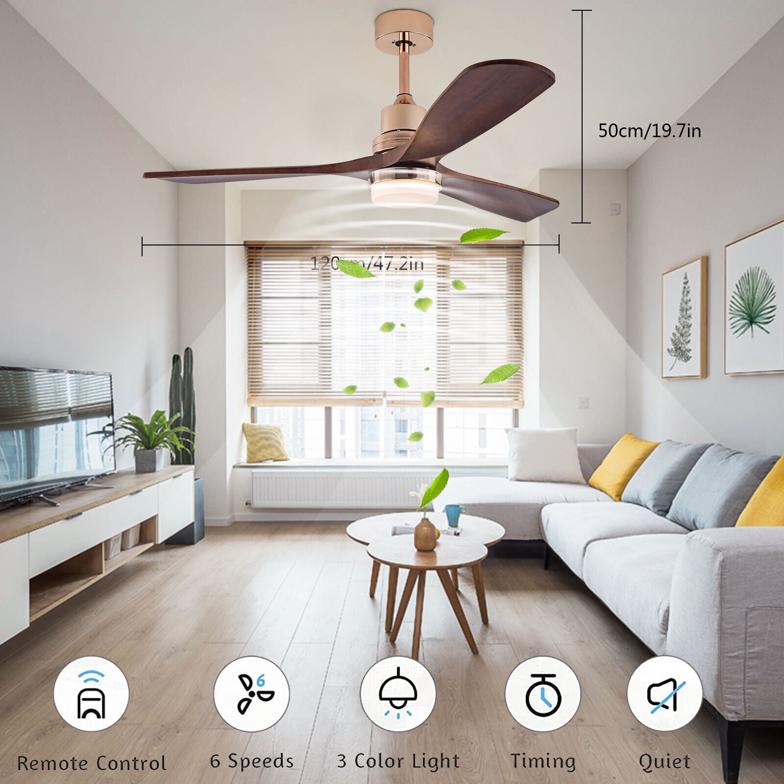 Denest 48" Ceiling Fan with Lights Remote Control, Gold Ceiling Fan ...