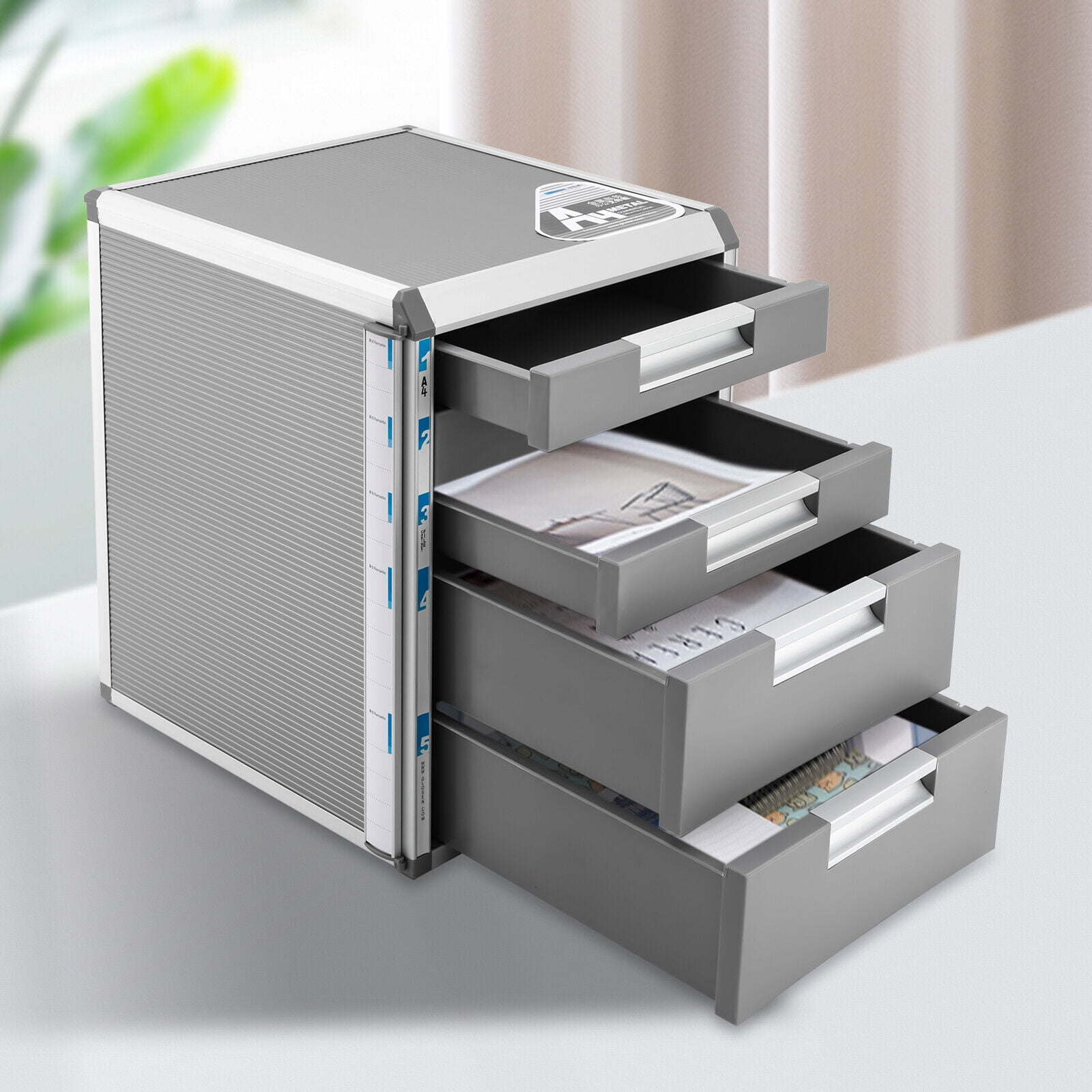Denest 5-Drawer Lockable Modern Desktop Drawer Organizer Aluminum Desk Document Storage Box ...