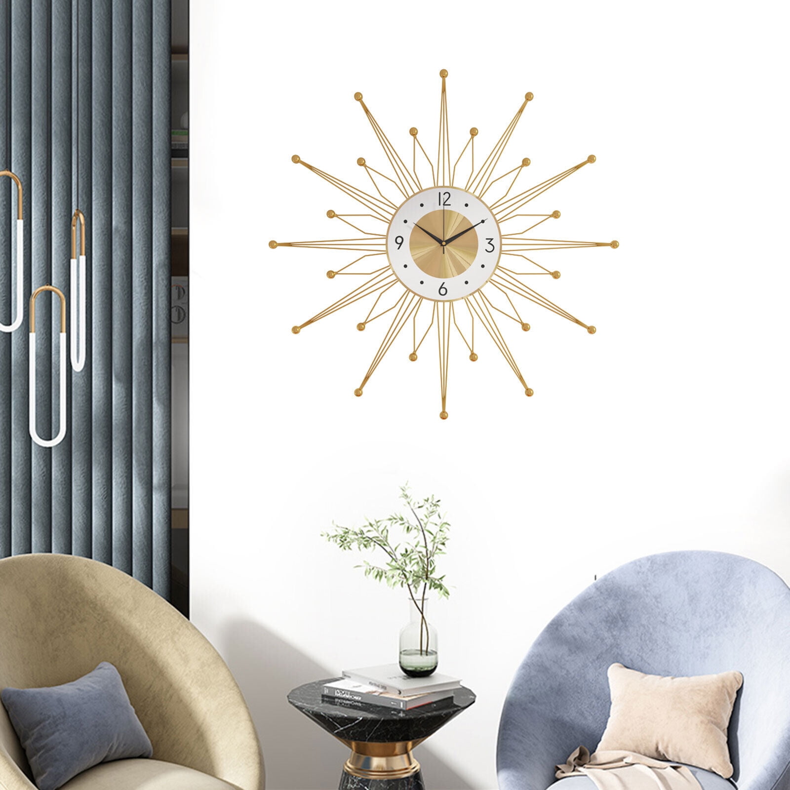 Denest 50CM Retro Metal Art Sunburst Clock Mid Century Modern Wall ...