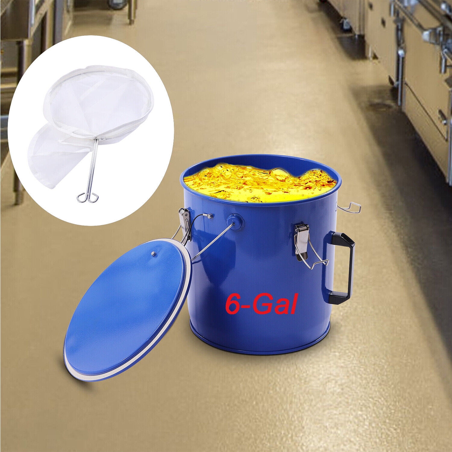 Denest 6-Gallon Fryer Grease Bucket Blue Oil Bucket Oil Container 22.7L ...