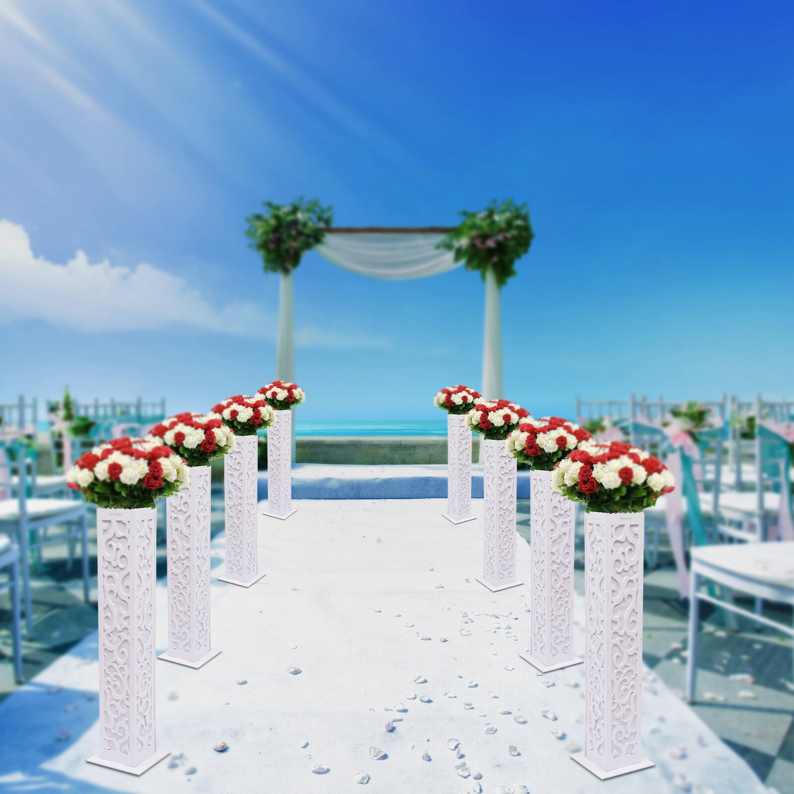 Denest 8Pcs Flower Columns LED White Elegant Wedding Column Pillar ...