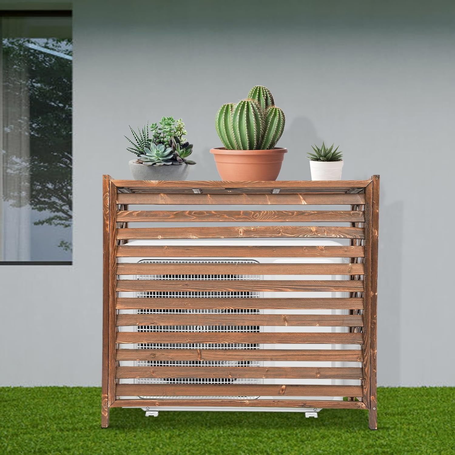 Denest Air Conditioner Fence Outdoor Wood Privacy Screen Wood AC Covers ...