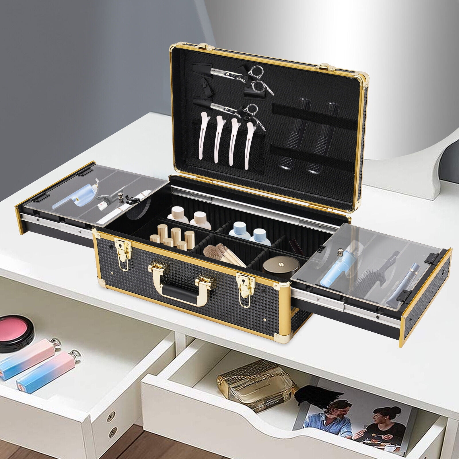 Denest Barber Tool Box Case Organizer Storage Barber Carrying Case with ...