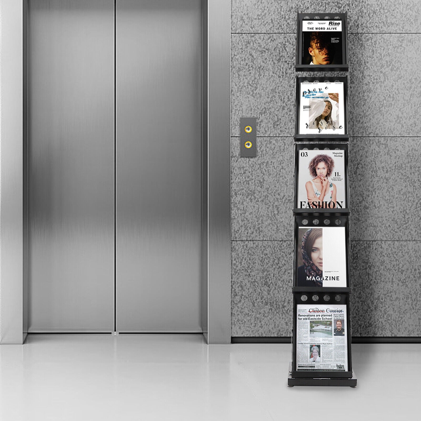 Denest Foldable Magazine Floor Stands Multi Layers Brochure Newspaper ...