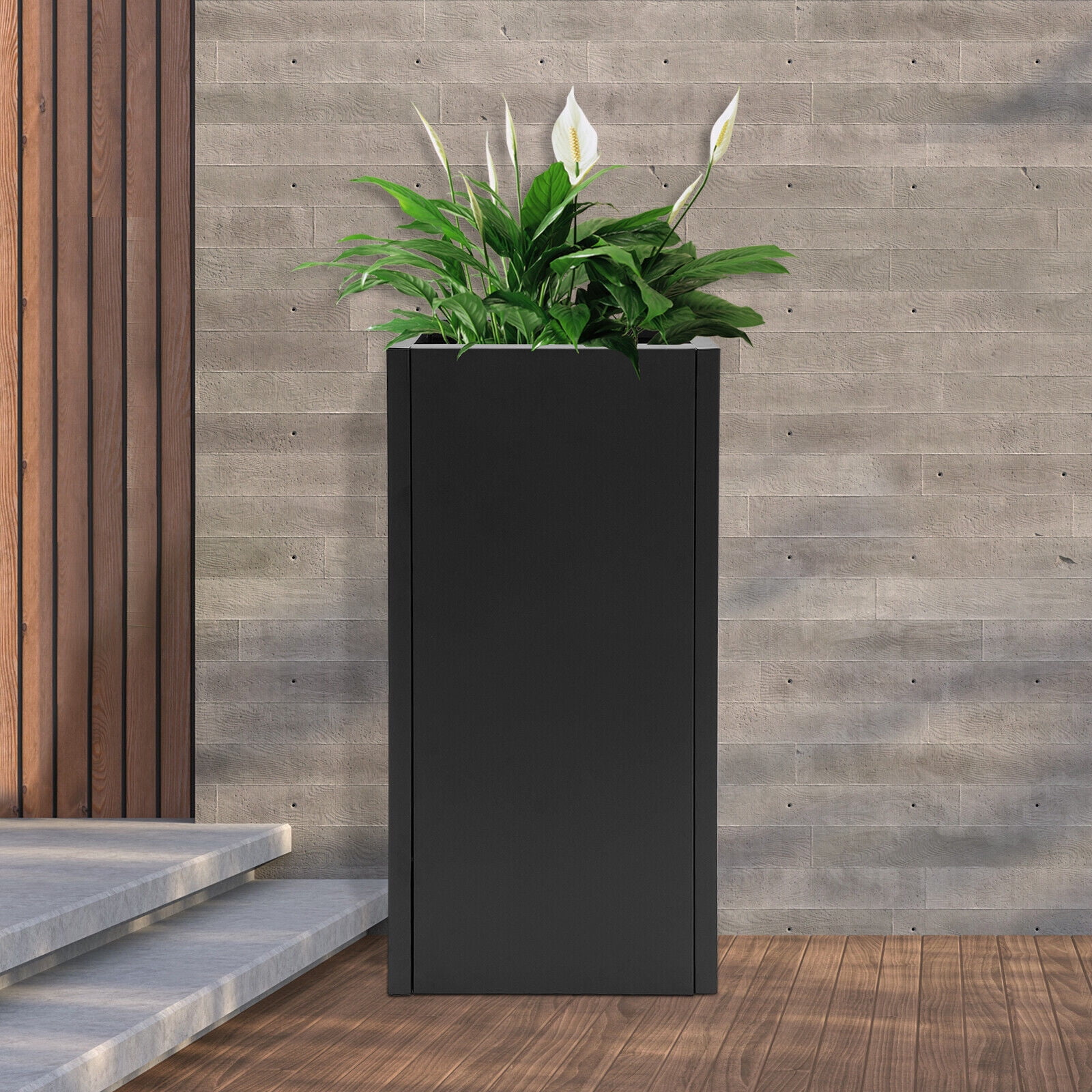 Denest Modern Black Rectangular Large Flowerpot Tall Metal Outdoor ...
