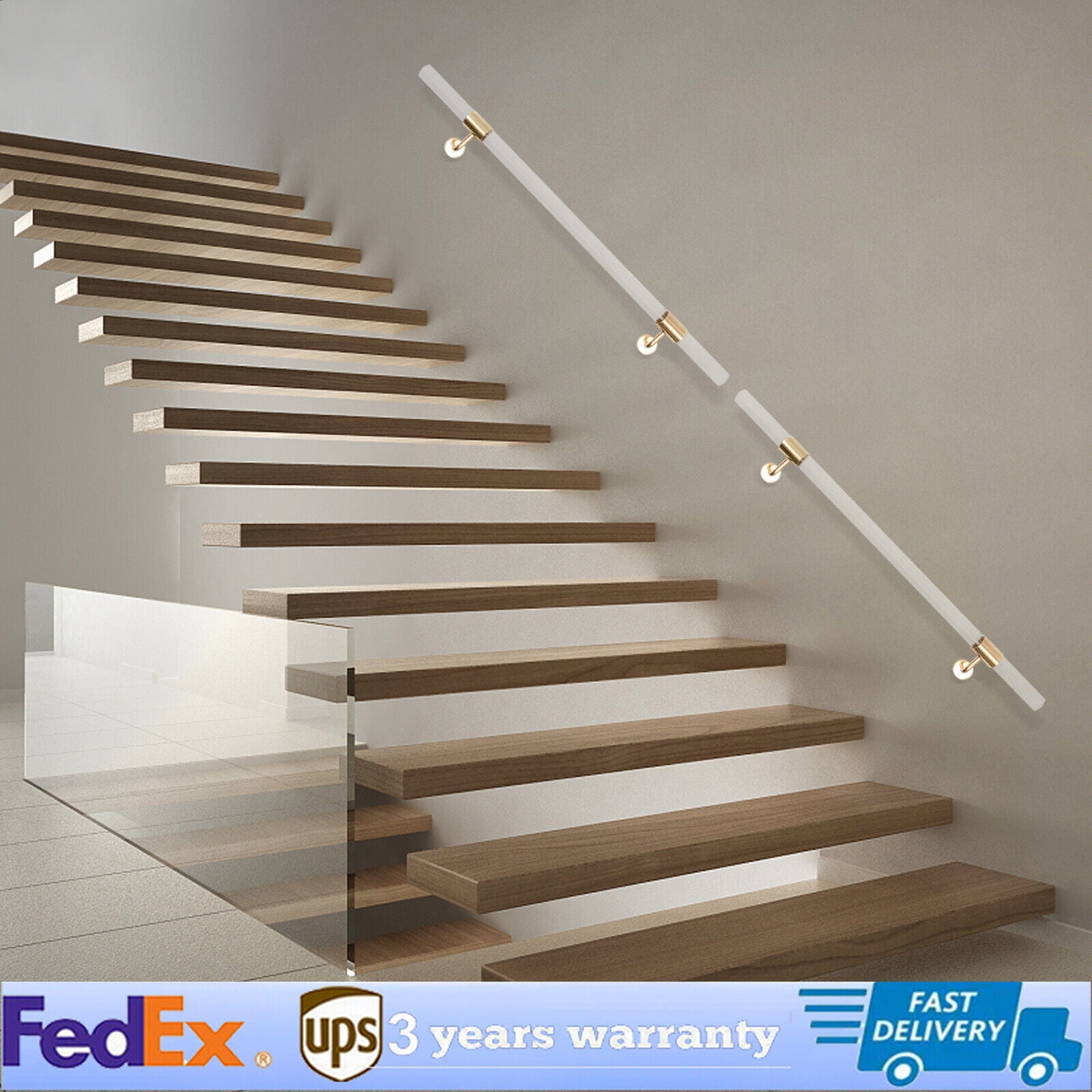 Denest Pair Acrylic Handrail for Indoor Stairs Wall Mount Railing with ...