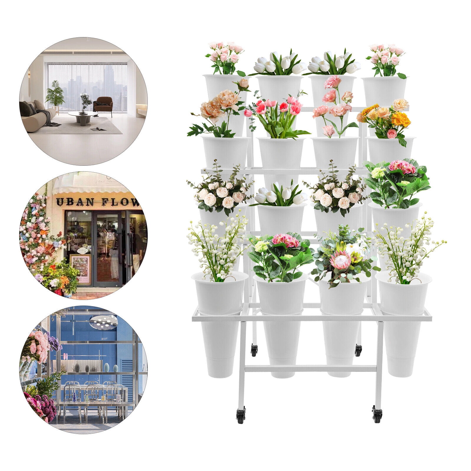 Denest Plant Stand with Wheels, Flower Display Stand with Buckets ...