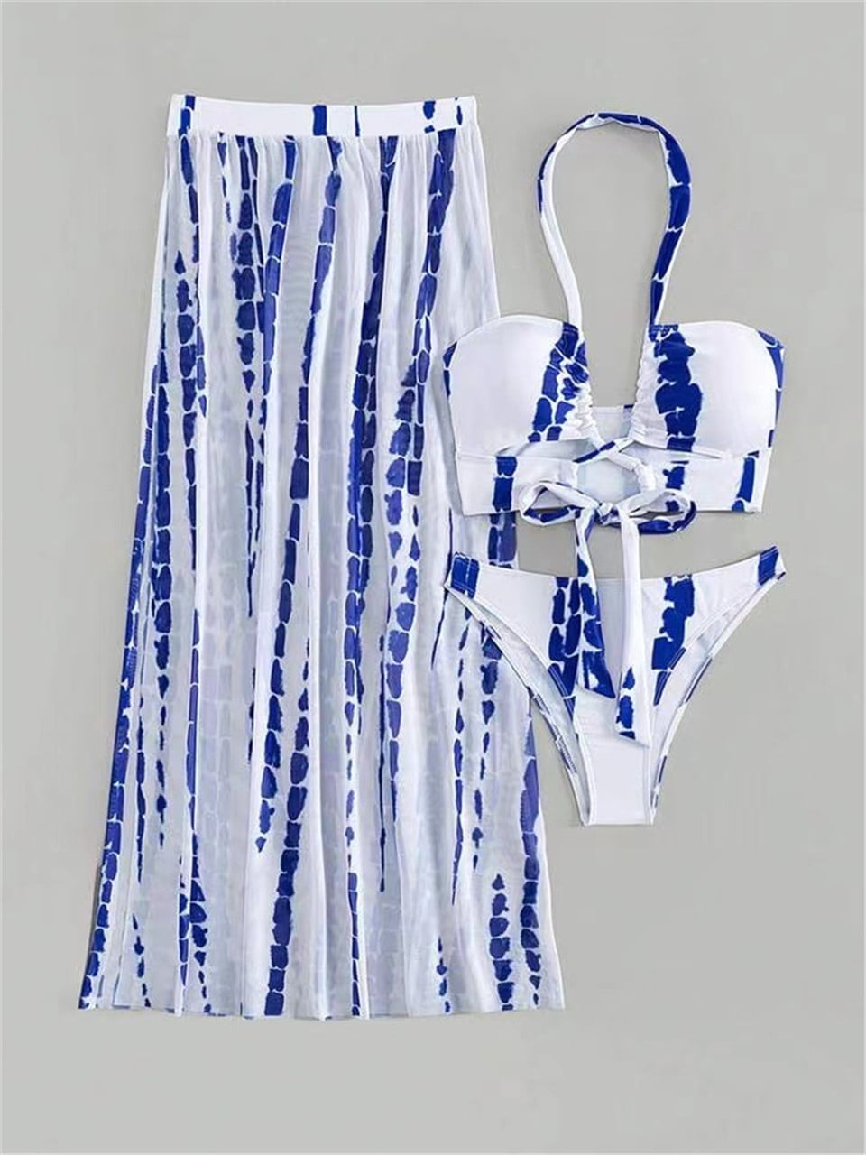 Deng 3 Pieces Tie Dye Cross Bikini 2023 Women Sexy Halter Swimsuit ...