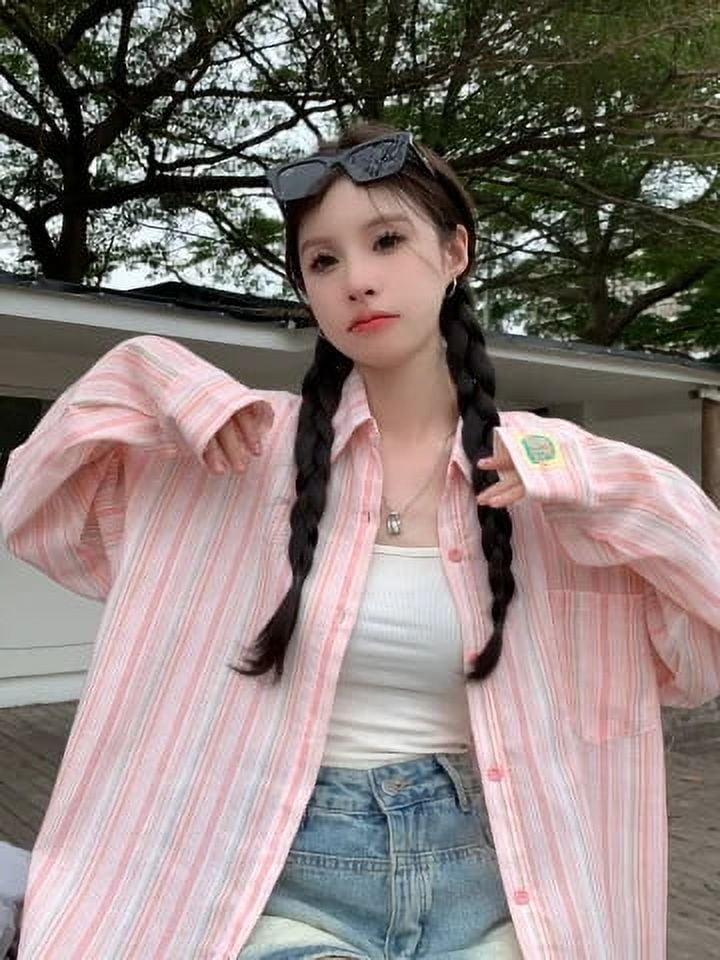 Deng French Sle Vintage Stripe Long Sleeves Shirt Women's Spring & Fall ...