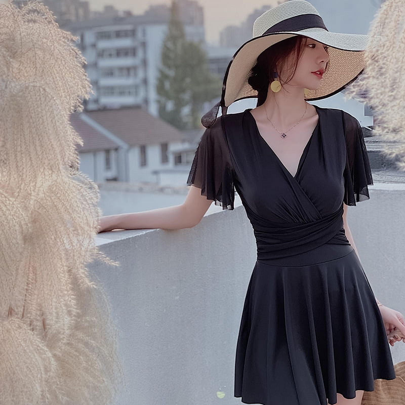 Deng Korea Style Short Sleeve One Piece Swimsuit Women Solid Swimwear ...