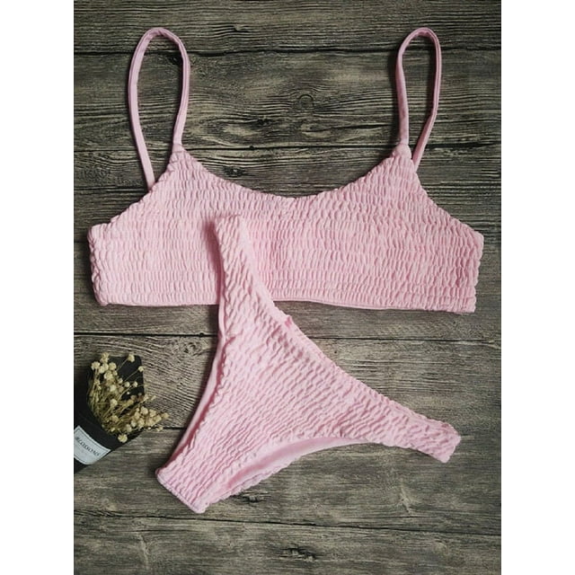 Deng Yellow Ruffles Crochet Sexy Bikini Set Women Push-up Padded Bra ...