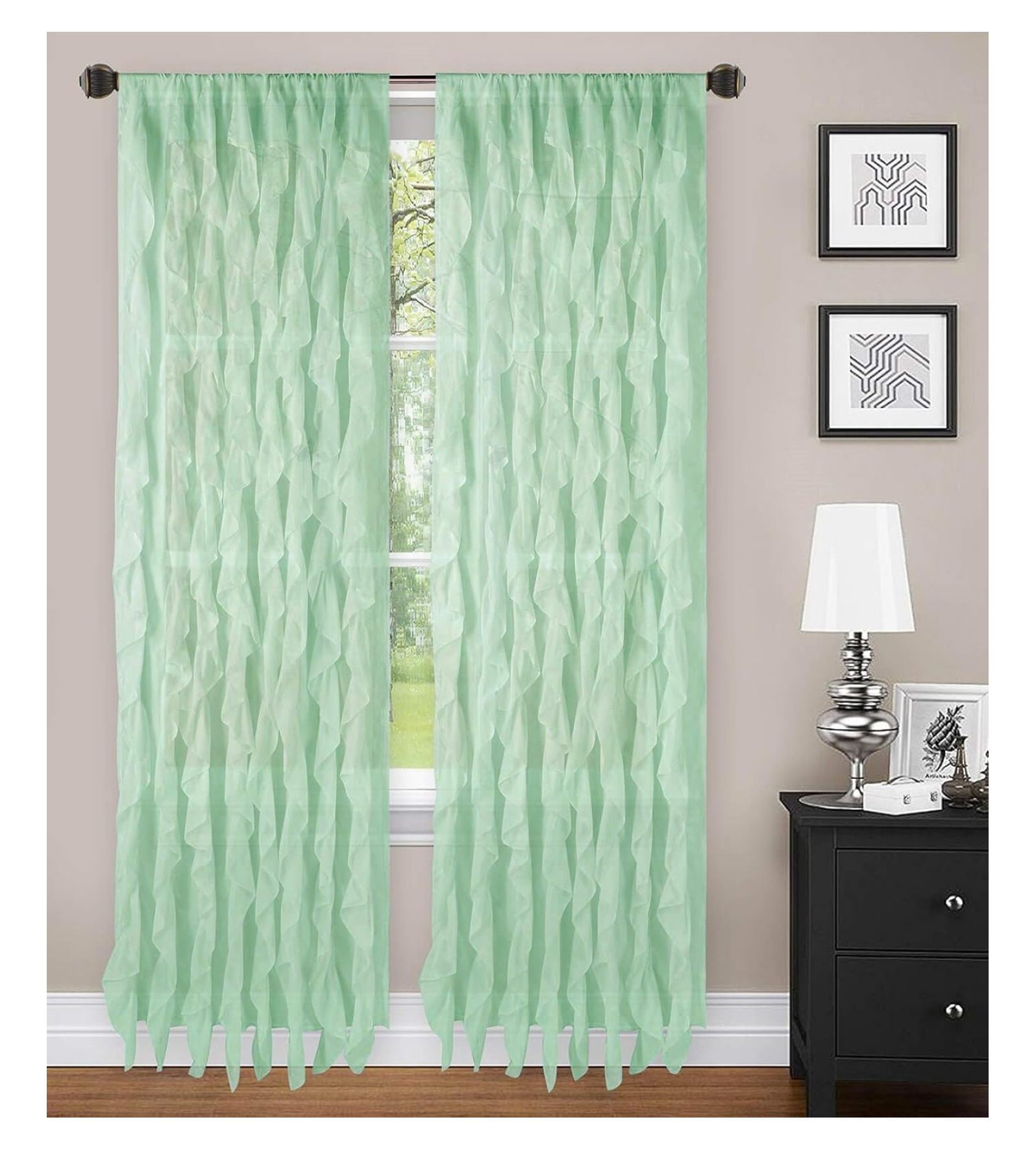 Deng rui 2 Curtain Panels, Ruffle 95" Curtain Panels, Sheer Voile ...