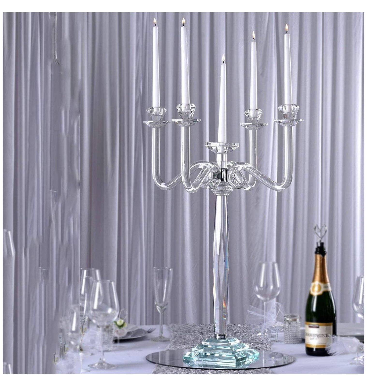 Deng rui 27" Tall Handcrafted Gem Cut 5 Arm Crystal Modern Glass ...