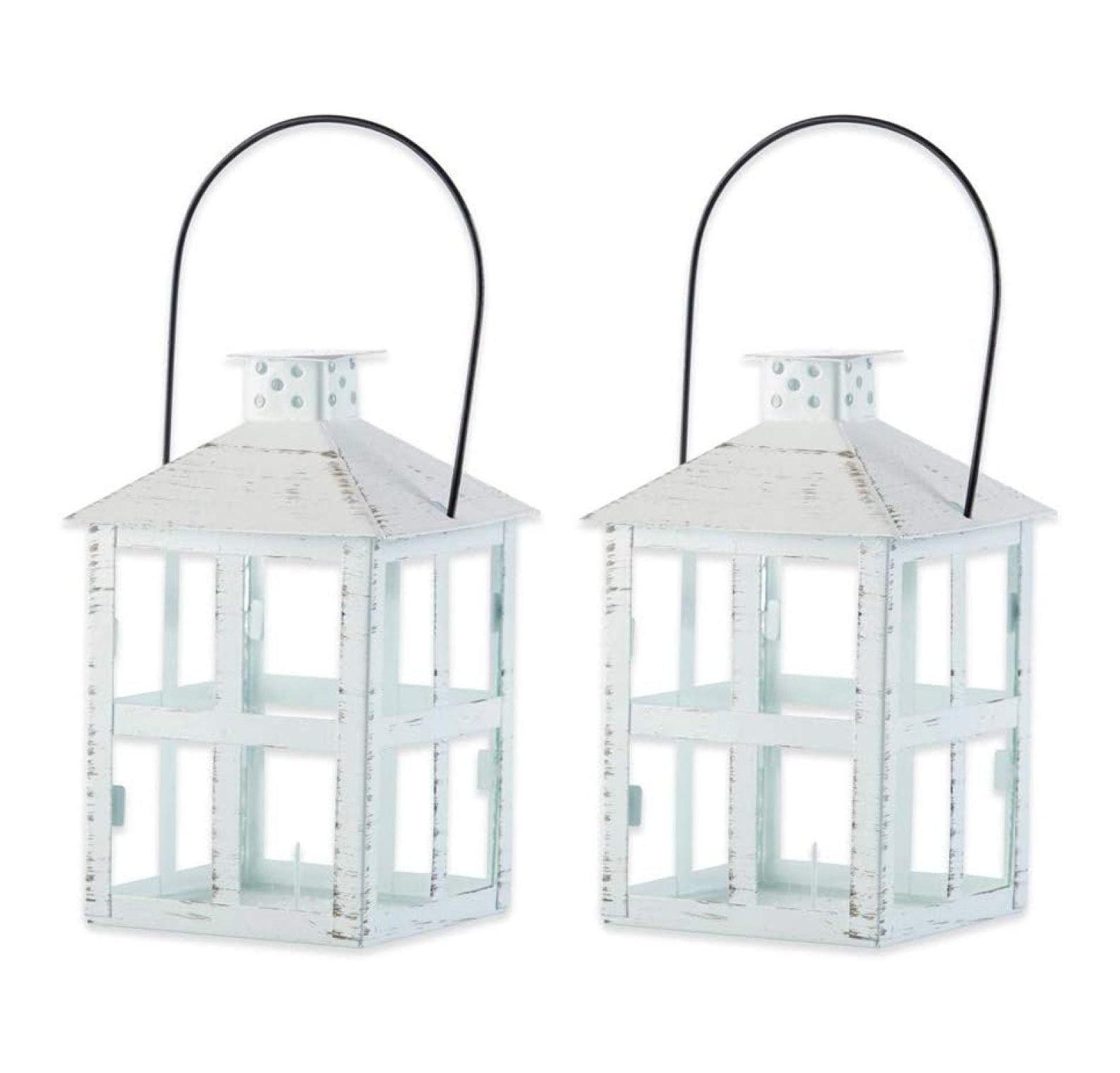 Deng rui 2PCS White Decorative Lantern,Vintage Metal Distressed Large ...