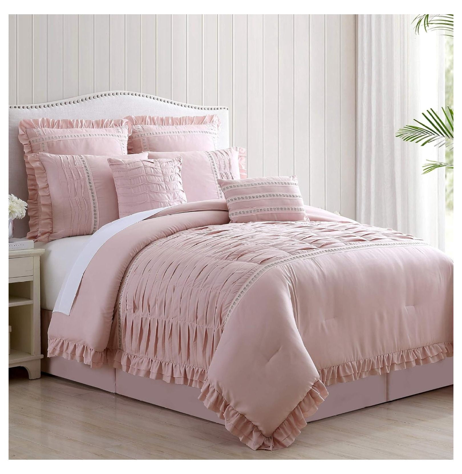 Deng rui Antonella 8-Piece Pleated Comforter Set (King, Mauve ...