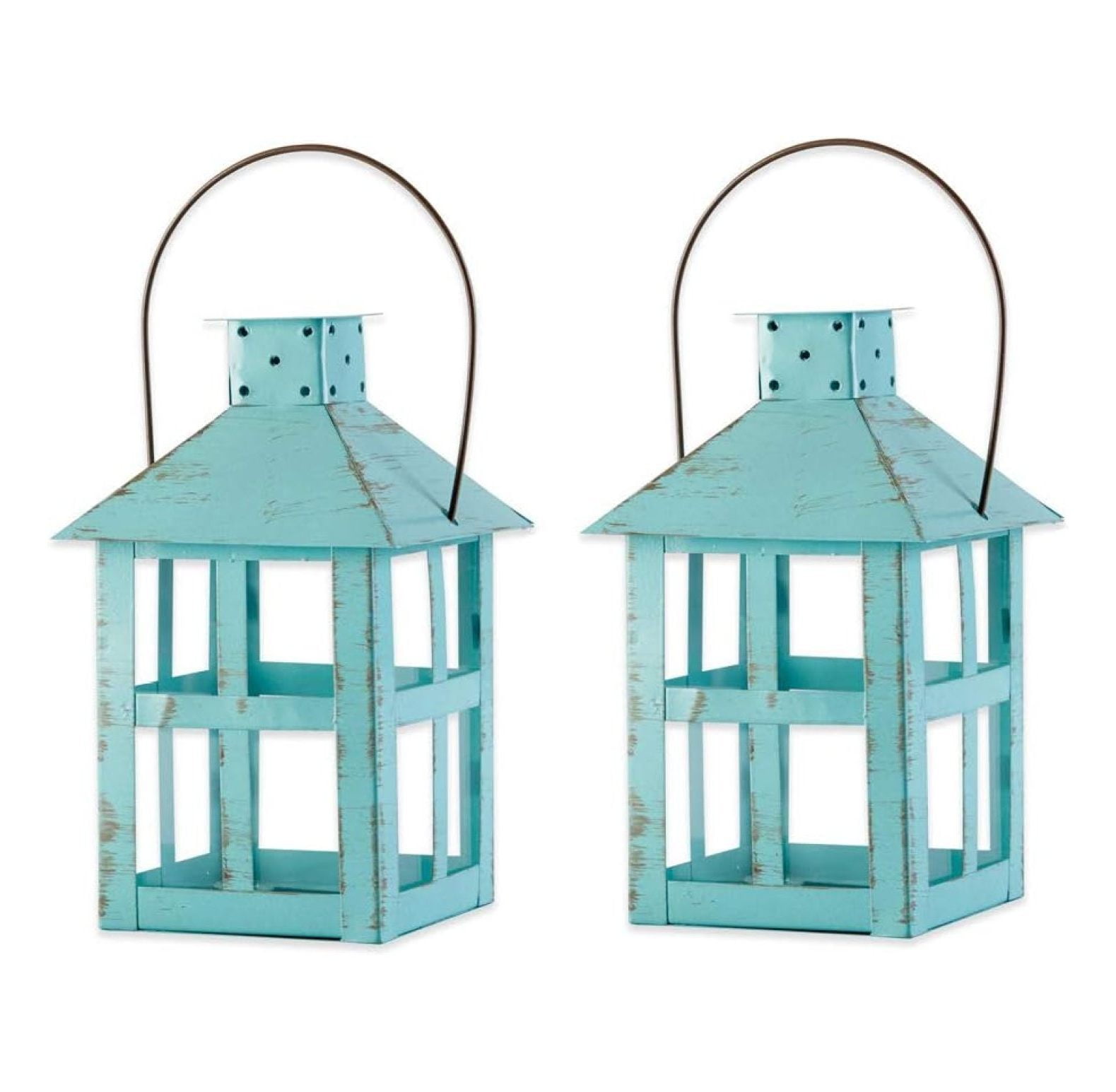 Deng rui Blue Decorative Lantern, Set of 2, Vintage Metal Distressed ...