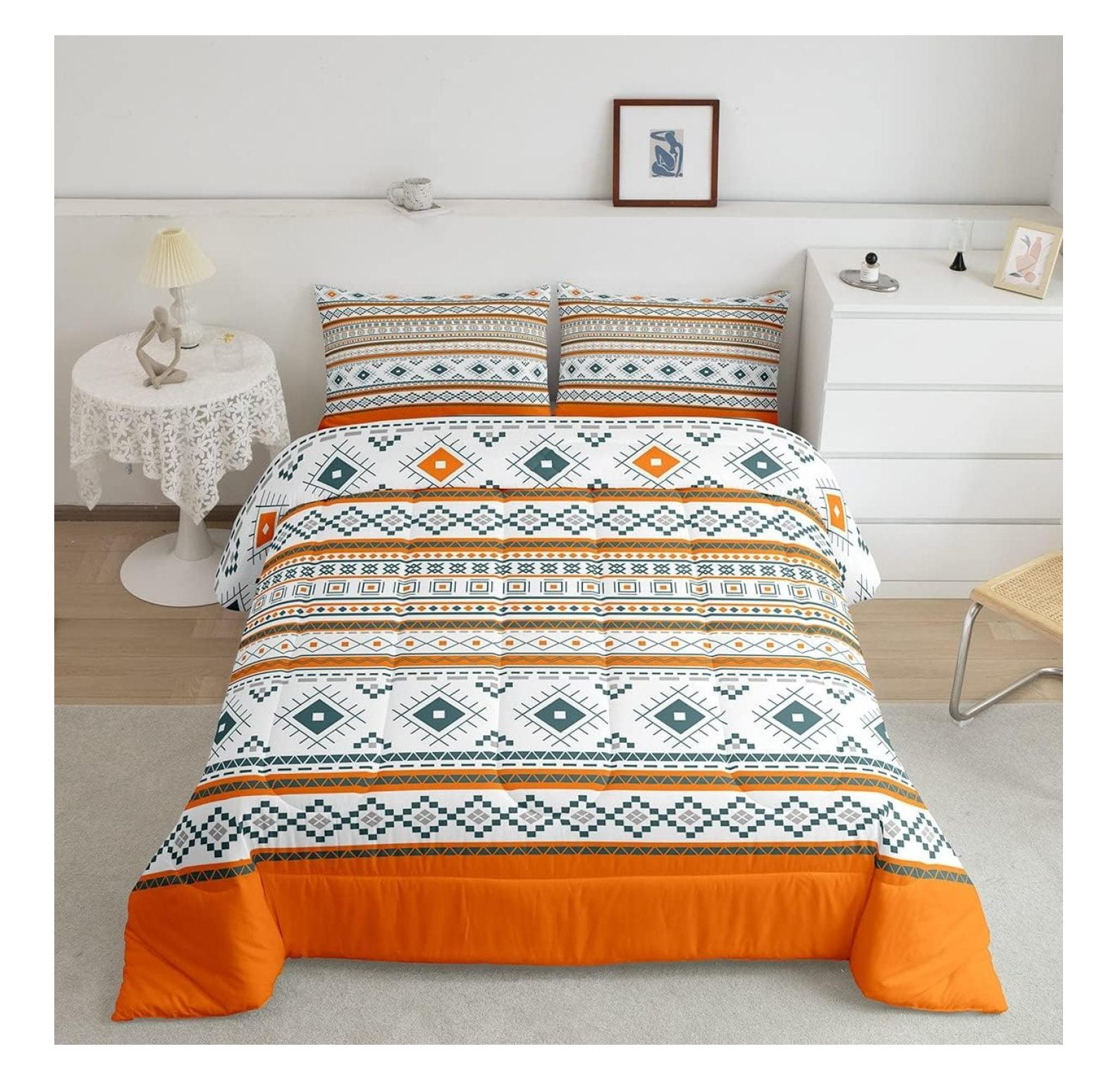 Deng rui Bohemian Orange Comforter Set Tribal Geometric Down Comforter ...