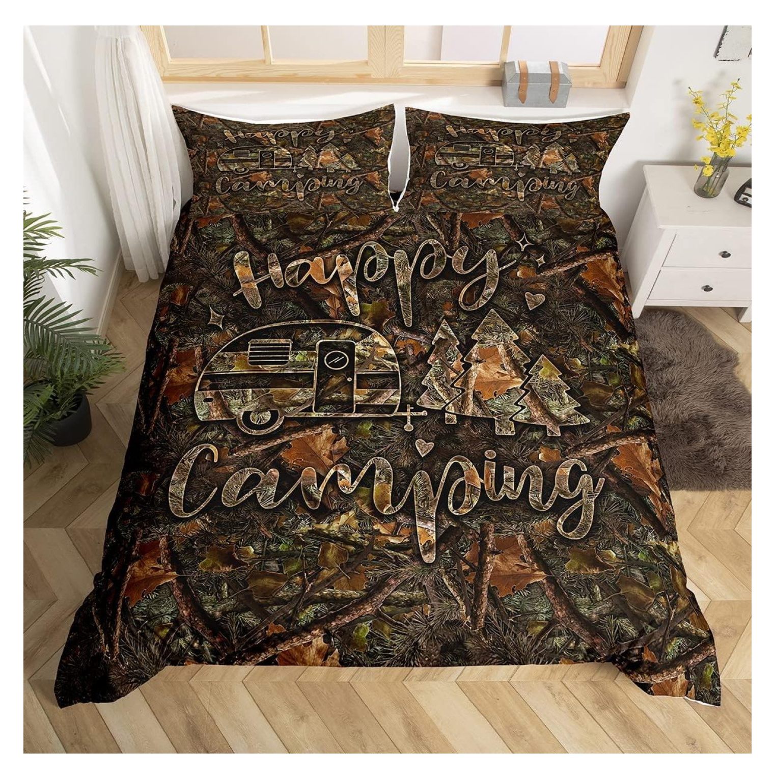 Deng rui Camo Camping Kids Duvet Cover Set Queen Size,Camper Travel ...