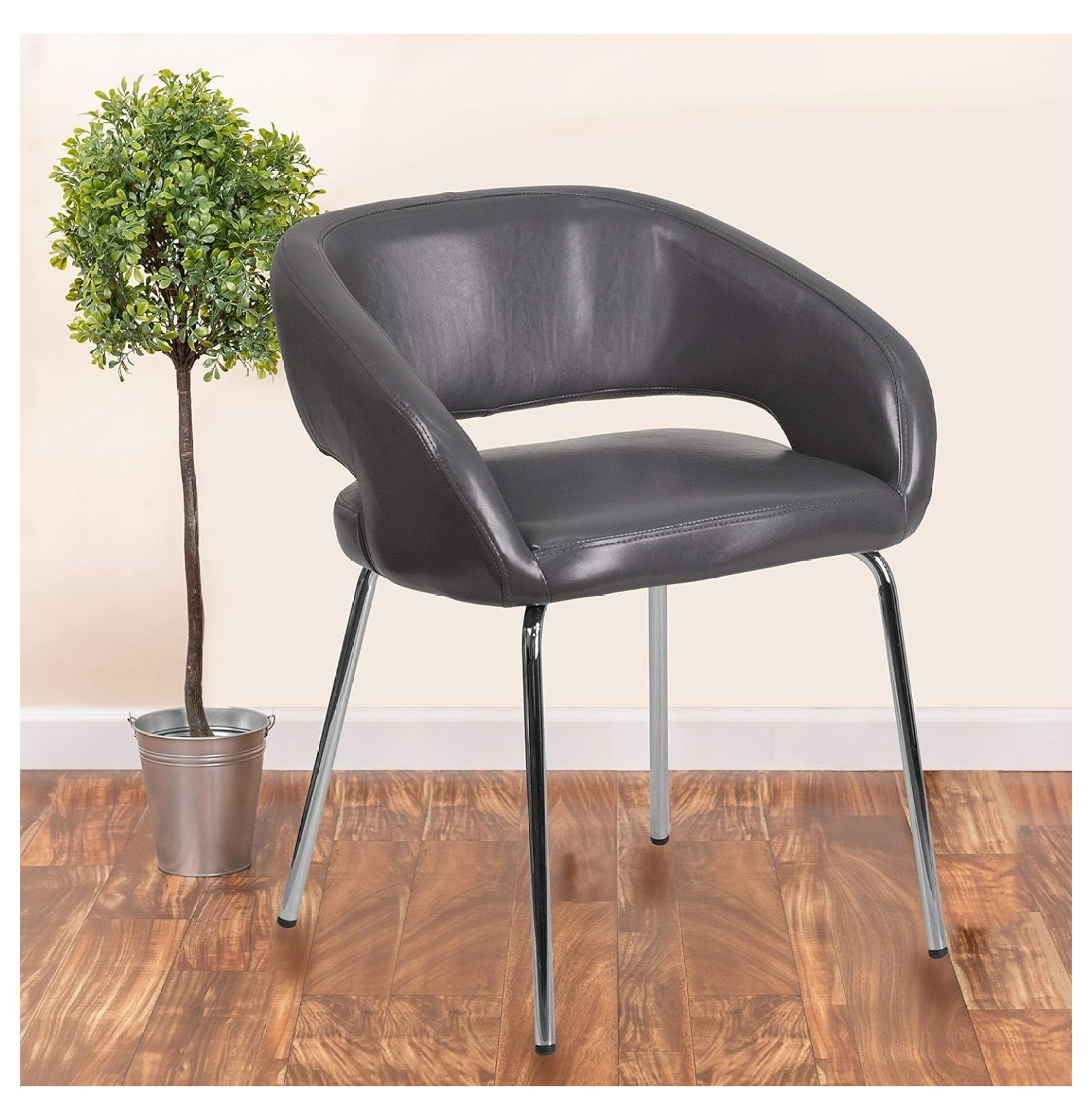 Deng rui Contemporary Gray LeatherSoft Side Reception Chair with Chrome ...